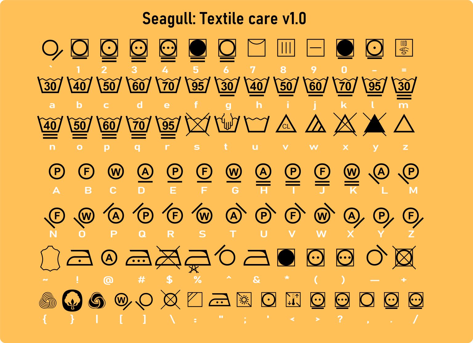 Seagull Textile Care字体，纺织品水洗符号字体 - 草帽网